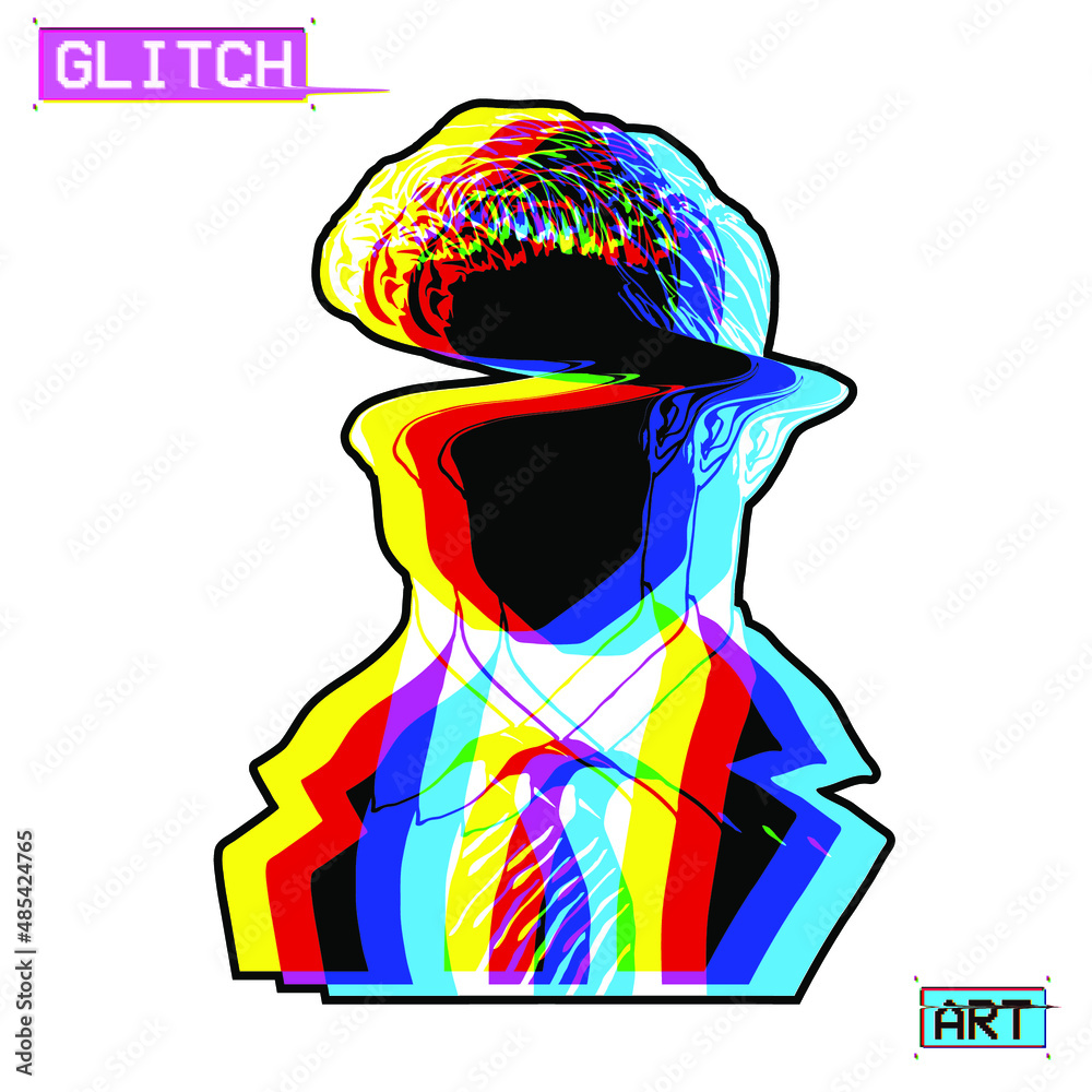 Glitch Art. Vector elegant man silhouette in CMYK color mode offset ...