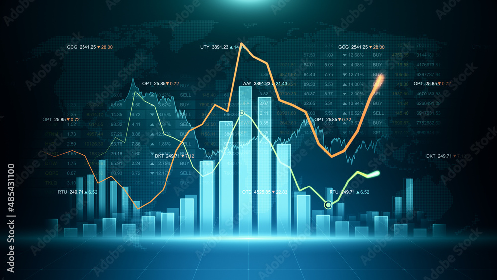 Stock market abstract finance background illustration with graph, chart ...