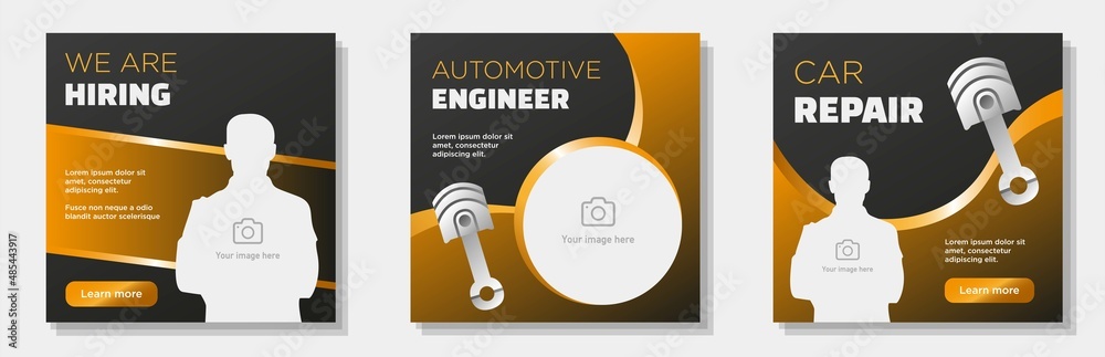 Car mechanic job social media post, square banner set, automotive job ...