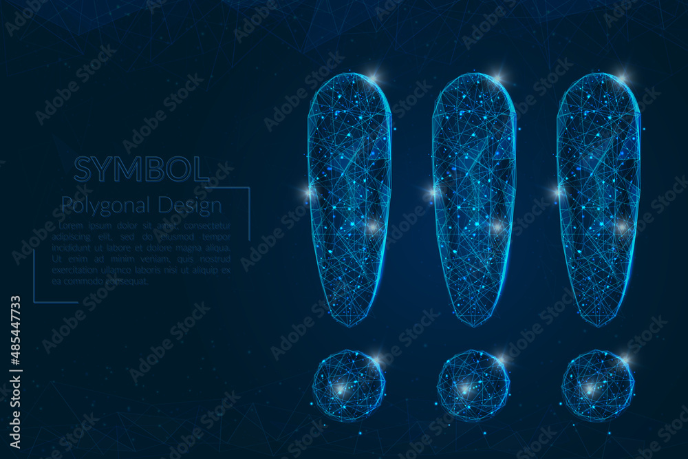 Abstract isolated blue image of a exclamation mark. Polygonal ...