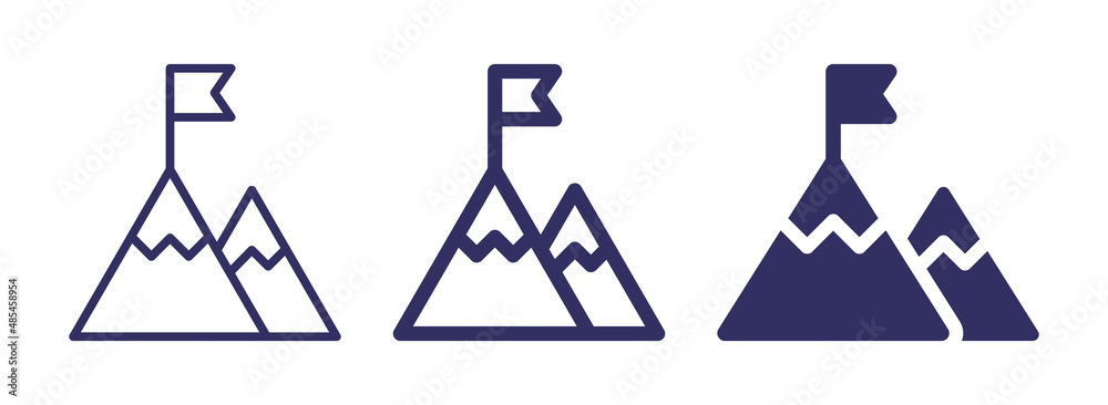 Flag on mountain top icon in graphic design. Mission symbol vector ...