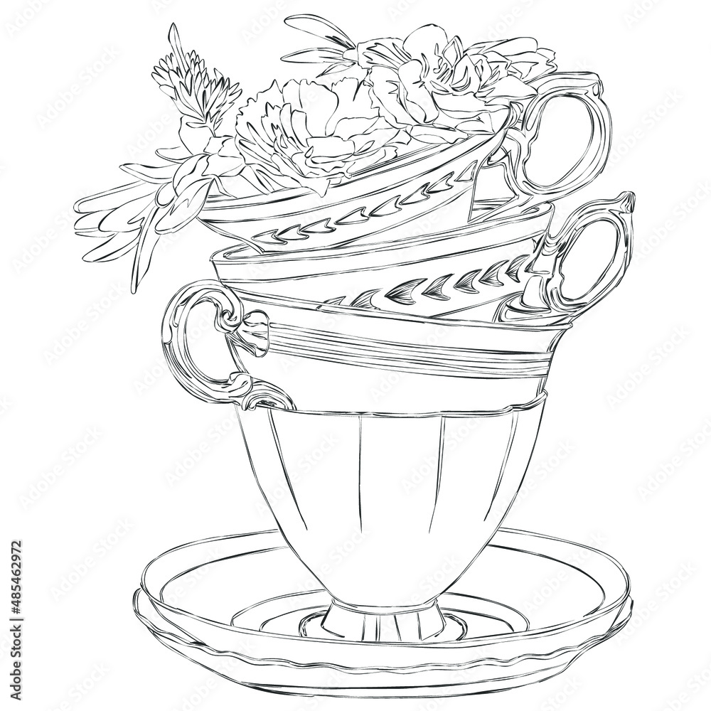 Stacked Teacup Drawing