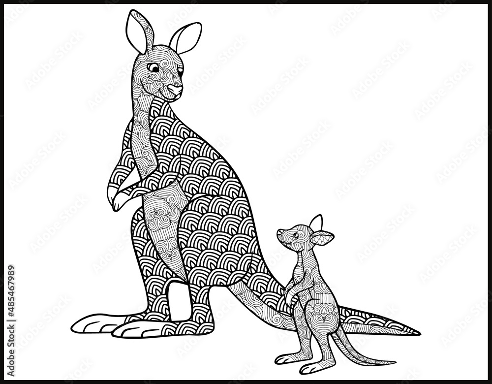 zentangle kangaroo for coloring page, Vector kangaroo illustration ...