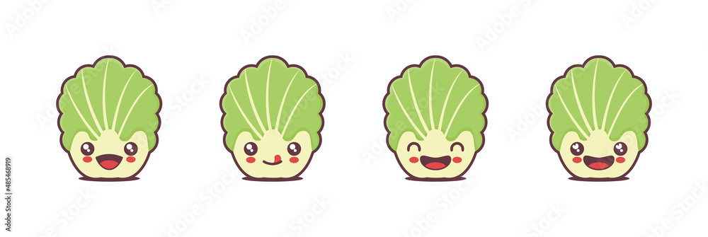 vector Chinese cabbage cartoon mascot, vegetable illustration, with ...