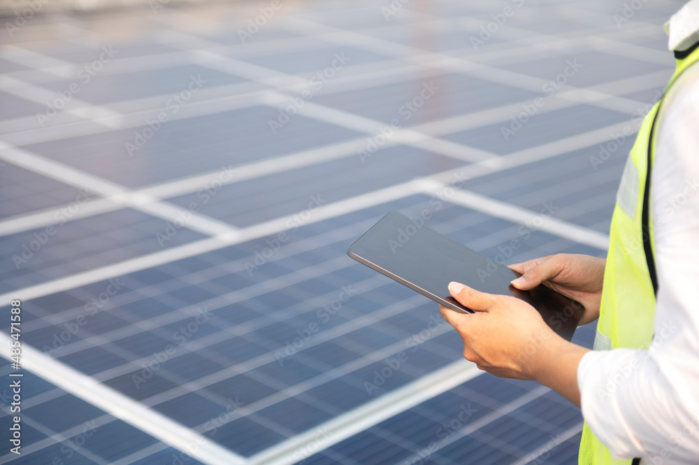 Engineering team working operation and maintenance in solar power plant ...