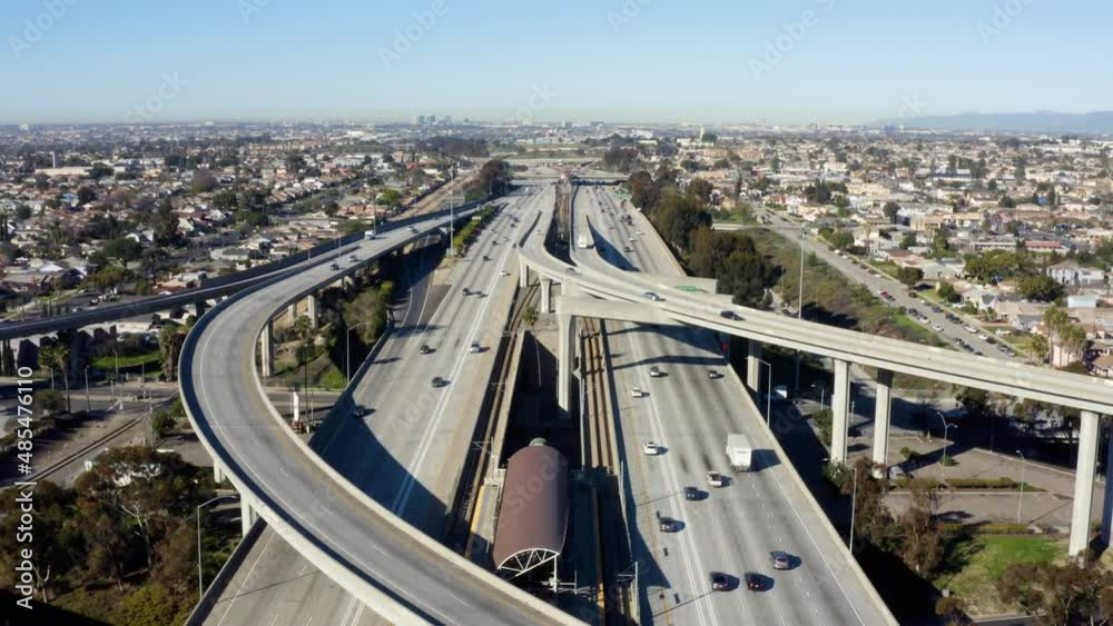 Shot of Judge Pregerson Highway showing multiple Roads, Bridges ...