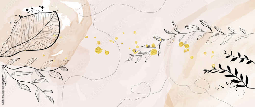 Botanical abstract vector with line art pattern background. Leafy and ...