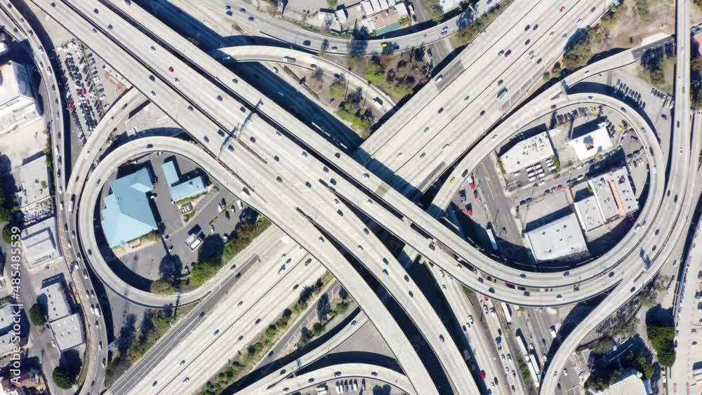 Drone footage of top view of Highway road junctions. The Intersecting ...