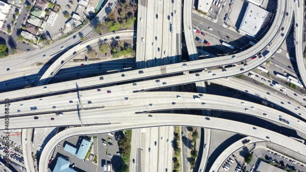 Drone footage of top view of Highway road junctions. The Intersecting ...
