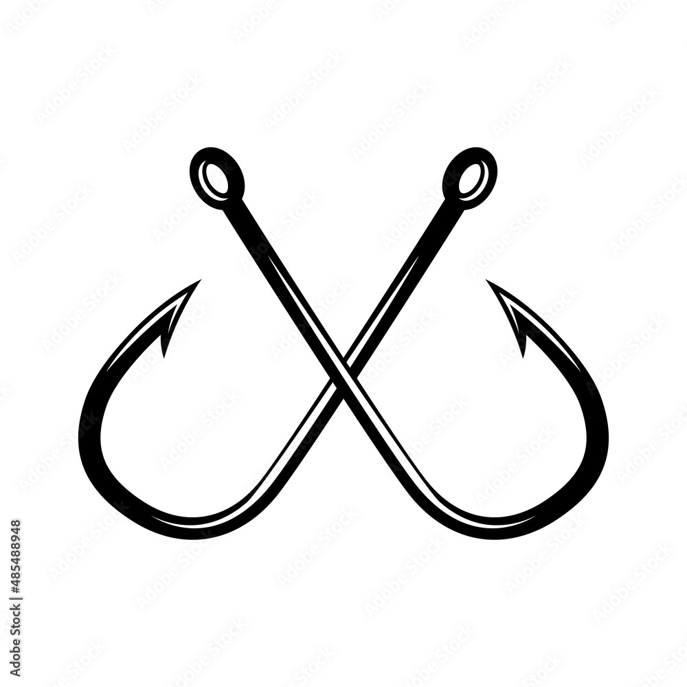 Crossed fishing hooks. Design element for logo, label, sign, badge ...