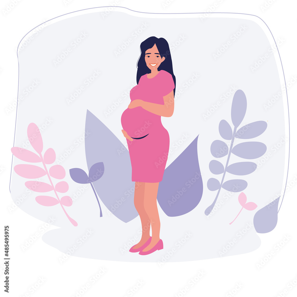 Happy pregnant holding her belly woman. Logo modern flat design ...