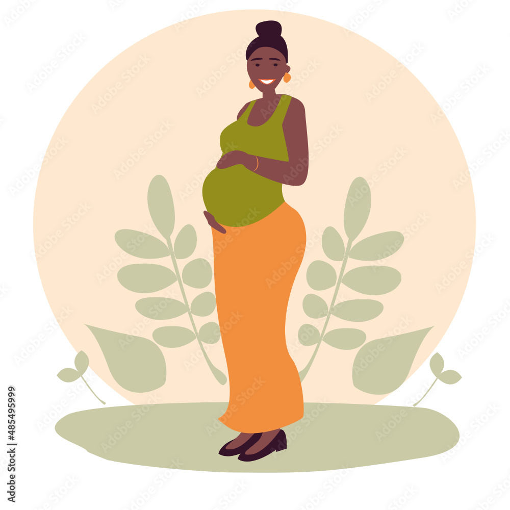 Happy pregnant holding her belly woman. Logo modern flat design ...