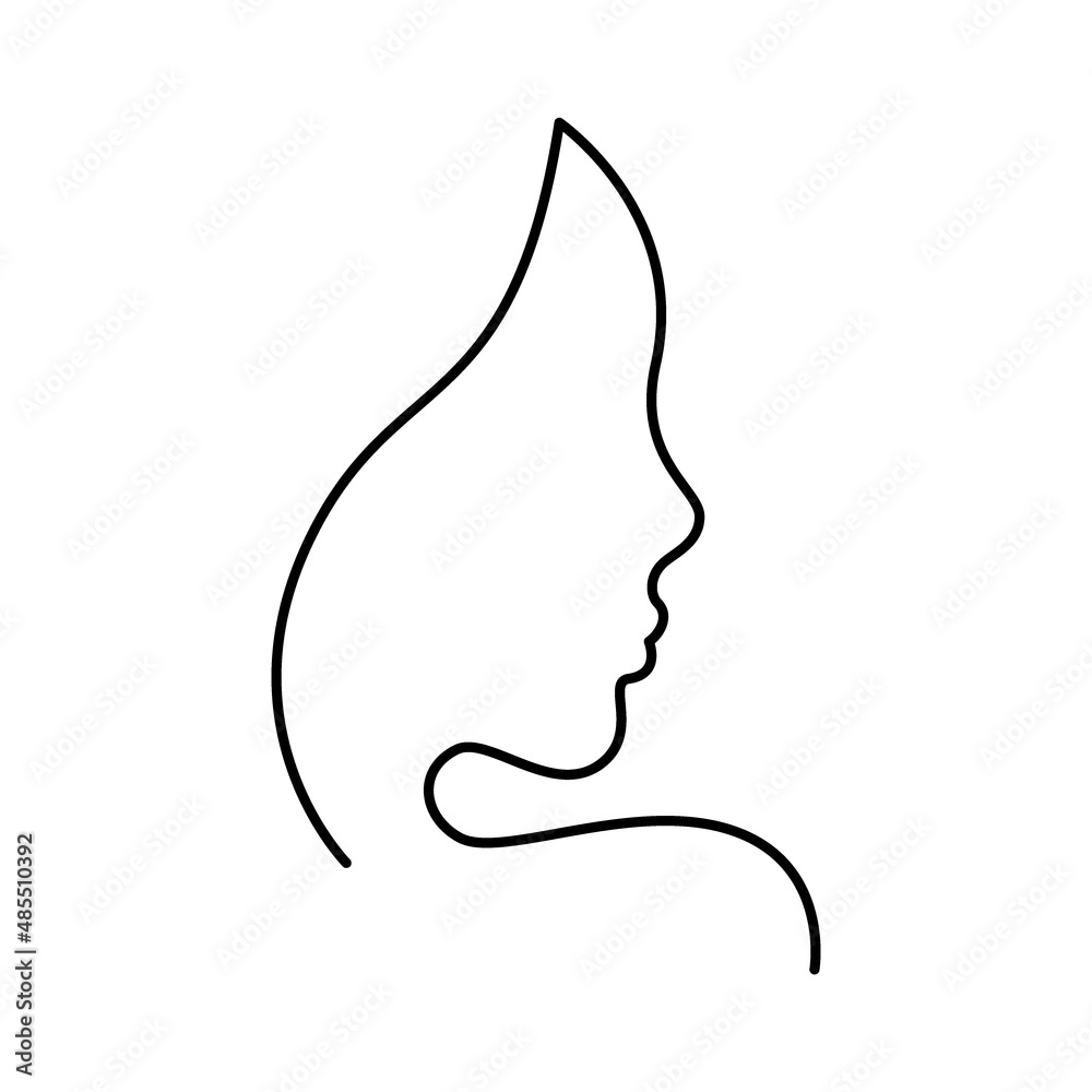 Woman face profile, beauty continuous line. Girl silhouette contour for ...