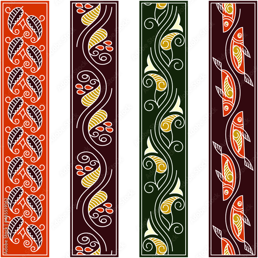 colorful kalamkari vector border design. Indian Traditional ...