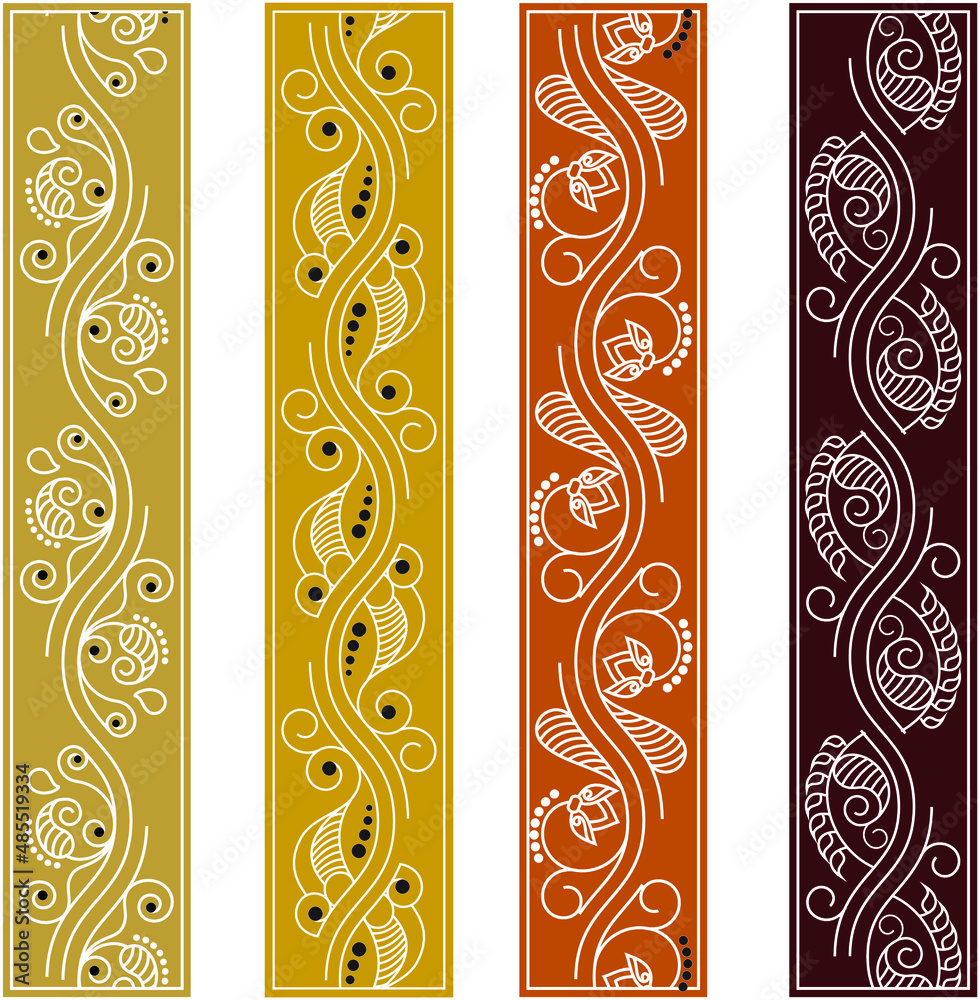colorful kalamkari vector border design. Indian Traditional ...