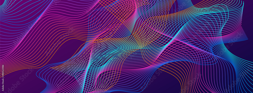 Bright Line Background Violet Vector. Cycle Cover. Iridescent Soundwave ...