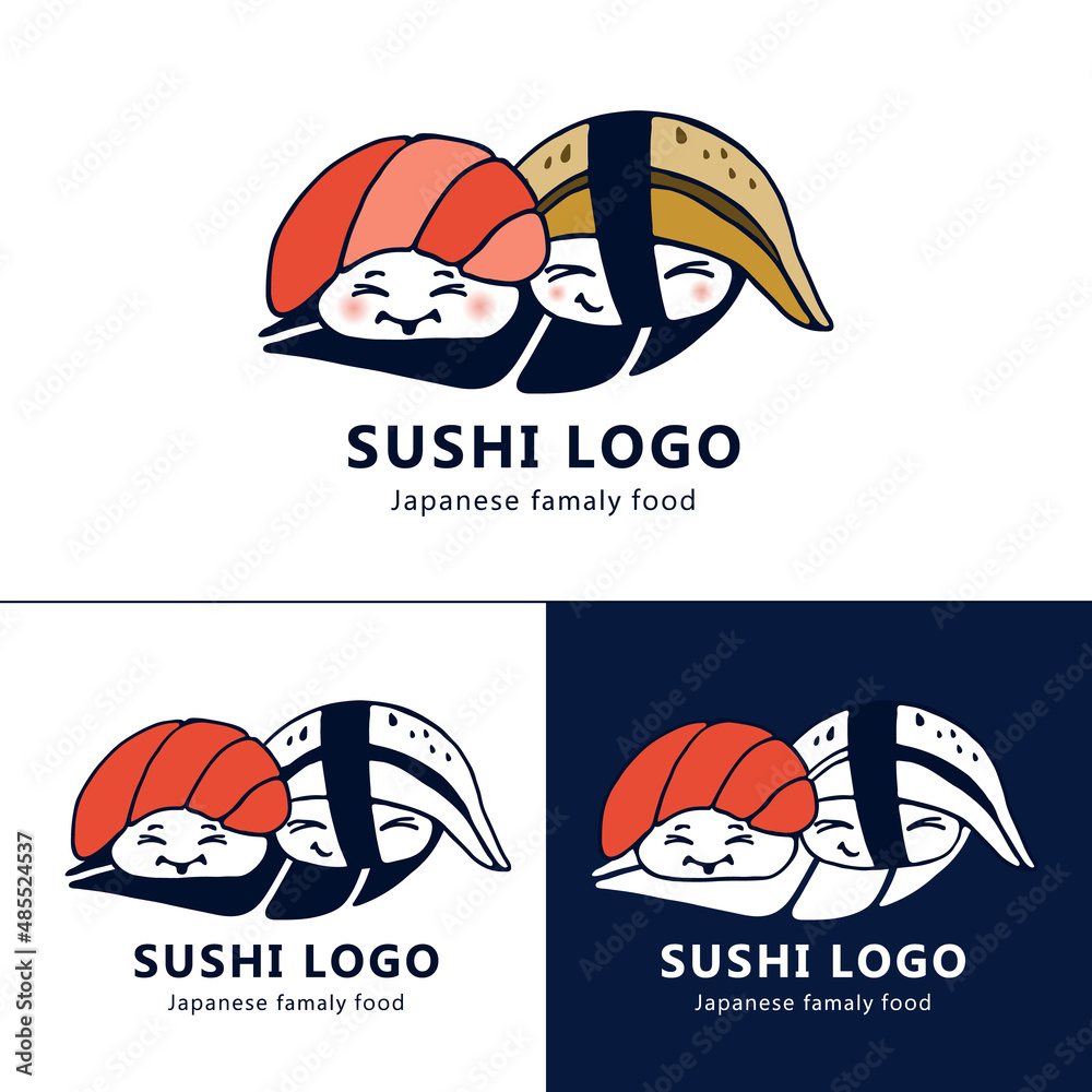 Cute kawaii Sushi, rolls, nigiri. Vector logo, corporate identity of ...