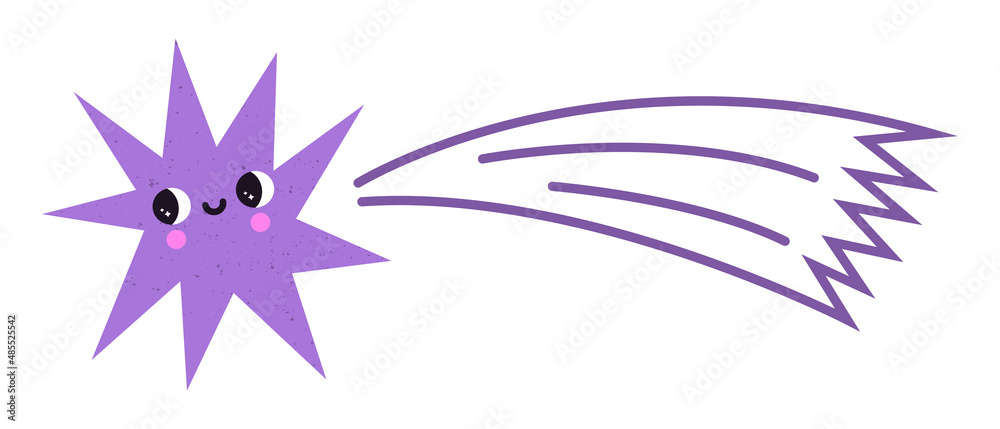 Vector illustration of cute falling star with face expression. Space ...