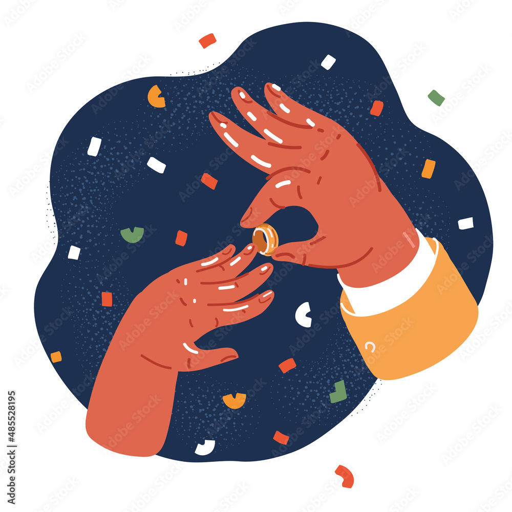 Cartoon vector illustration of Couple hands, marrige and ring Stock ...