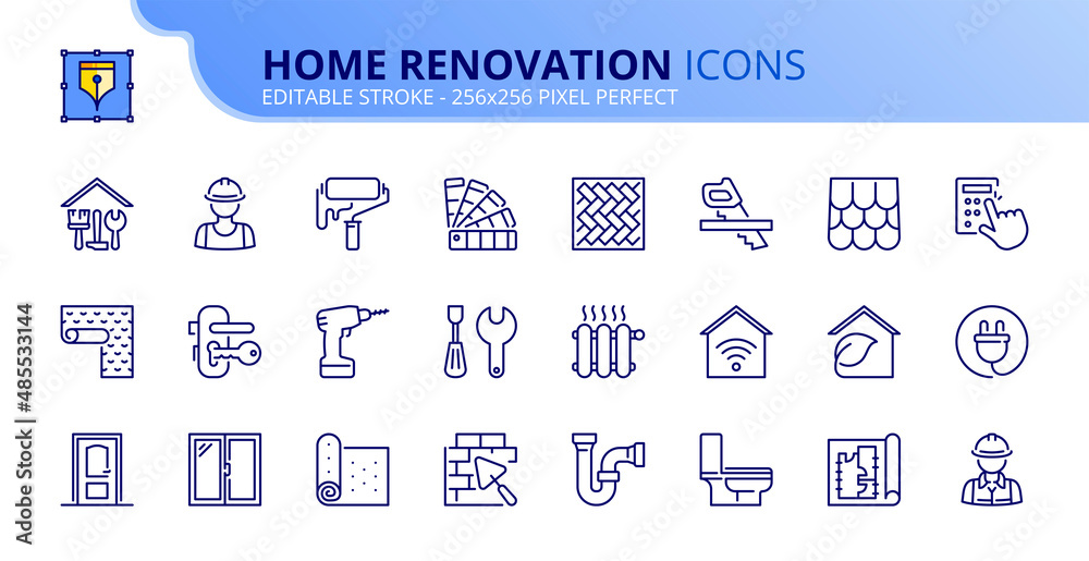 Simple set of outline icons about home renovation Stock Vector | Adobe ...