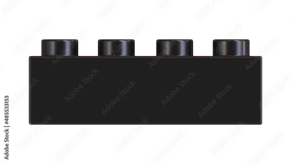 8K Ultra HD Front View of Black Plastic Lego Toy Brick Isolated on a ...