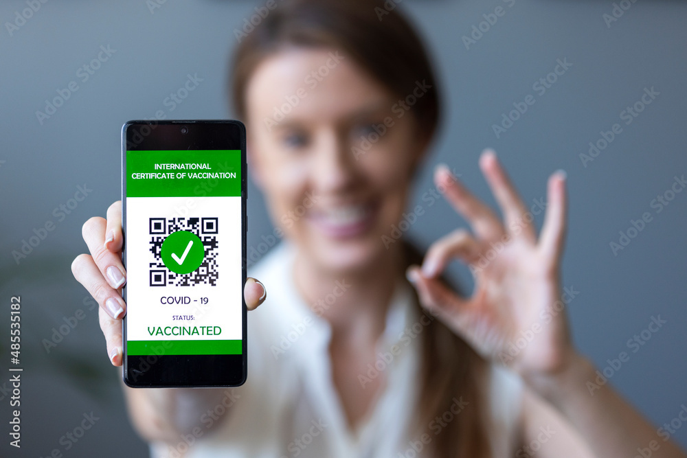 Qr code digital green pass certificate for coronavirus vaccine with bar ...