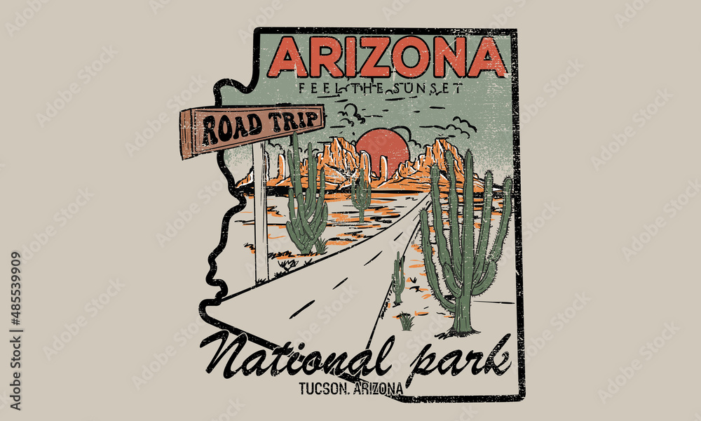 Arizona desert road trip vintage graphic print design for t shirt ...