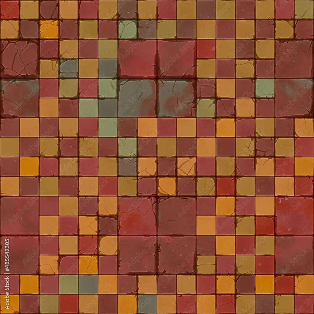 Cartoon cracked floor tiles. Ground wall tiles background, ancient old ...