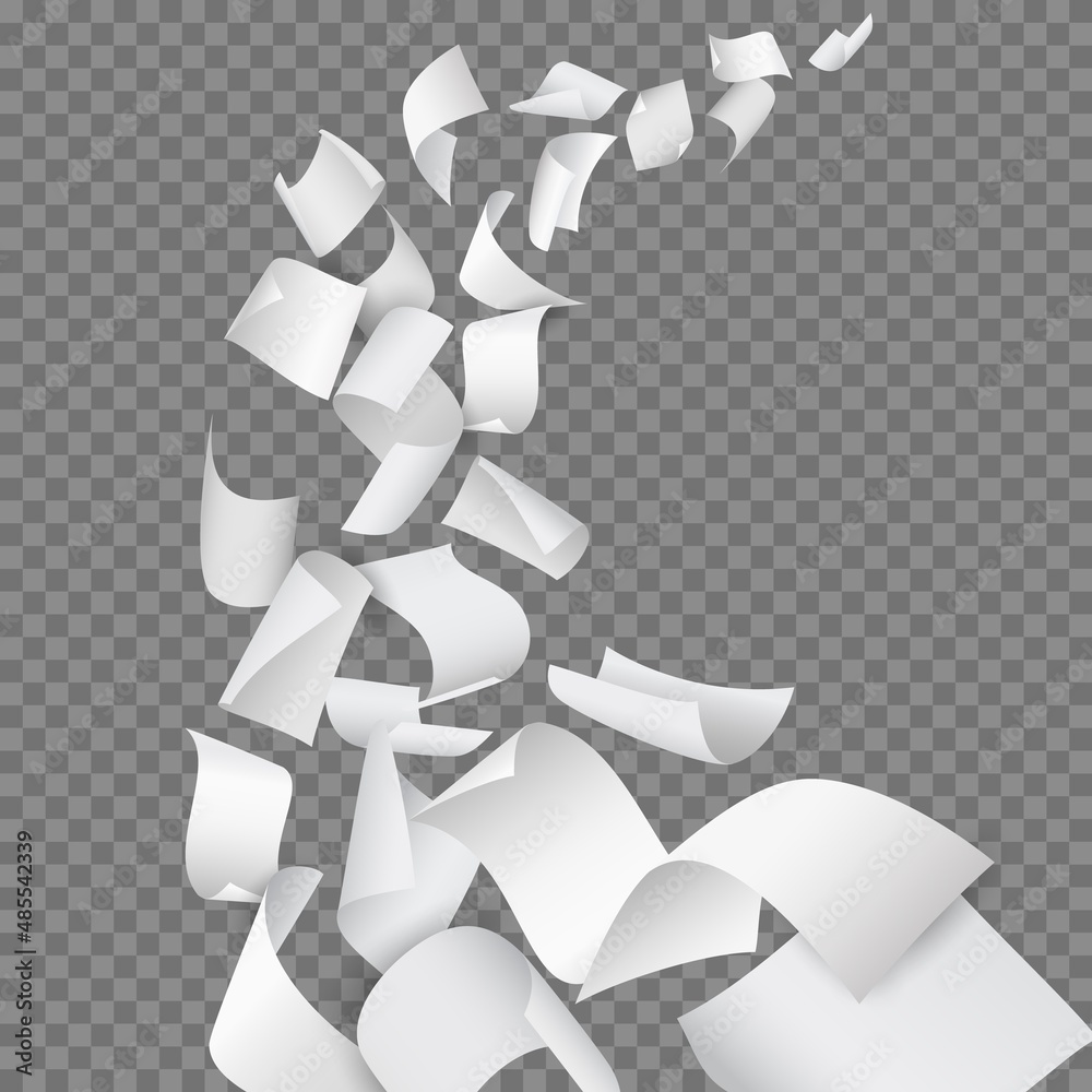 Vecteur Stock Flying papers sheets. Realistic white blank office pages ...