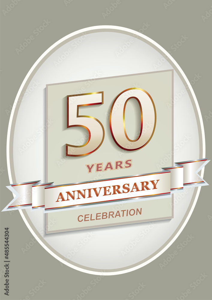 Anniversary 50th celebration. Logo template with 50 years in oval with ...