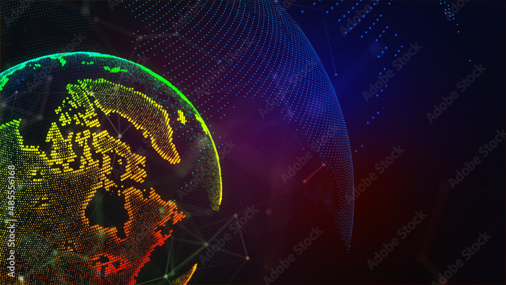 Colorfull background with earth planet. Internet satellites transmit ...