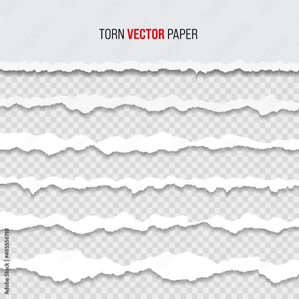 White torn paper edge template. Ripped horizontal strips with shadows ...