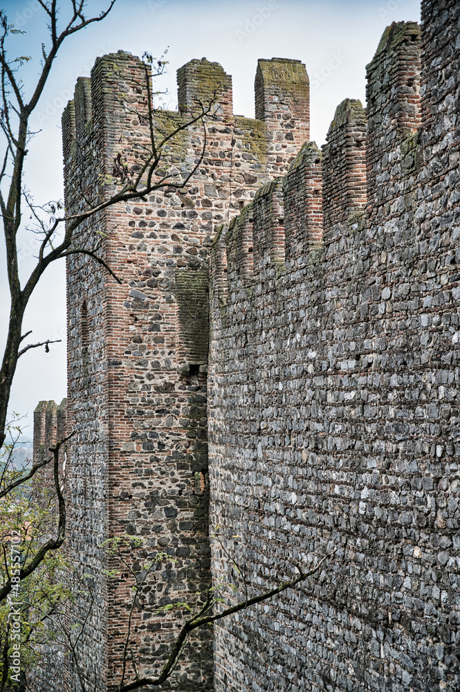 vertical view of old stone medieval castle( Castello Dei carraresi ...