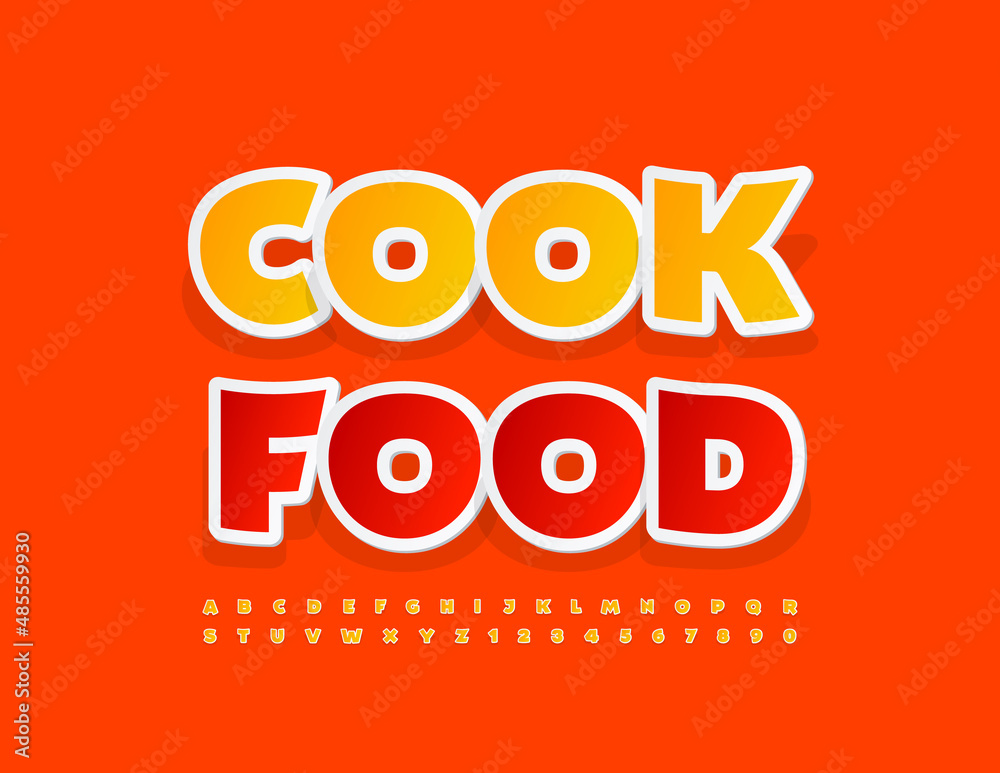 Vector bright banner Cook Food. Yellow sticker Font. Creatie paper ...