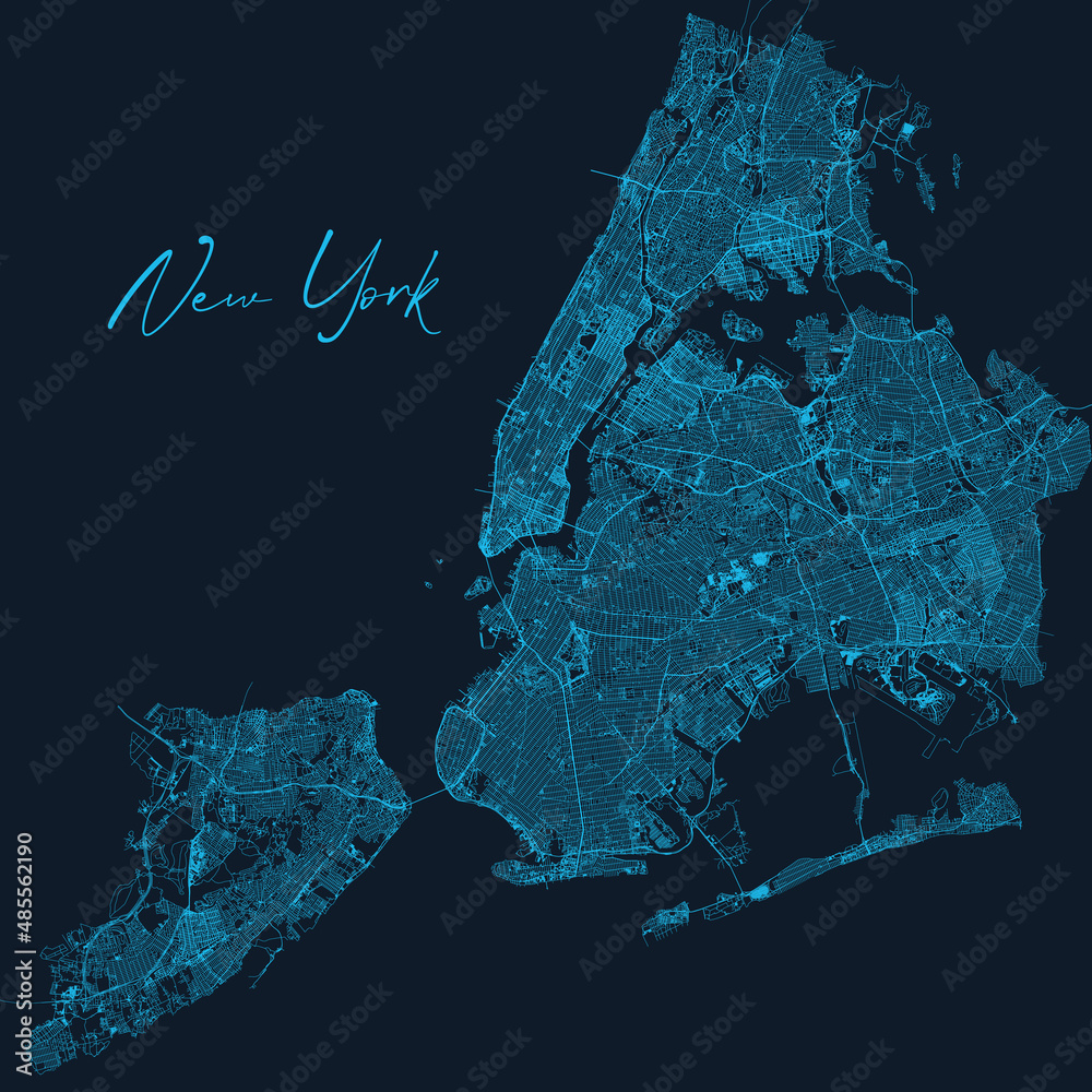 New York city map with streets, Usa. Stock vector illustration isolated ...