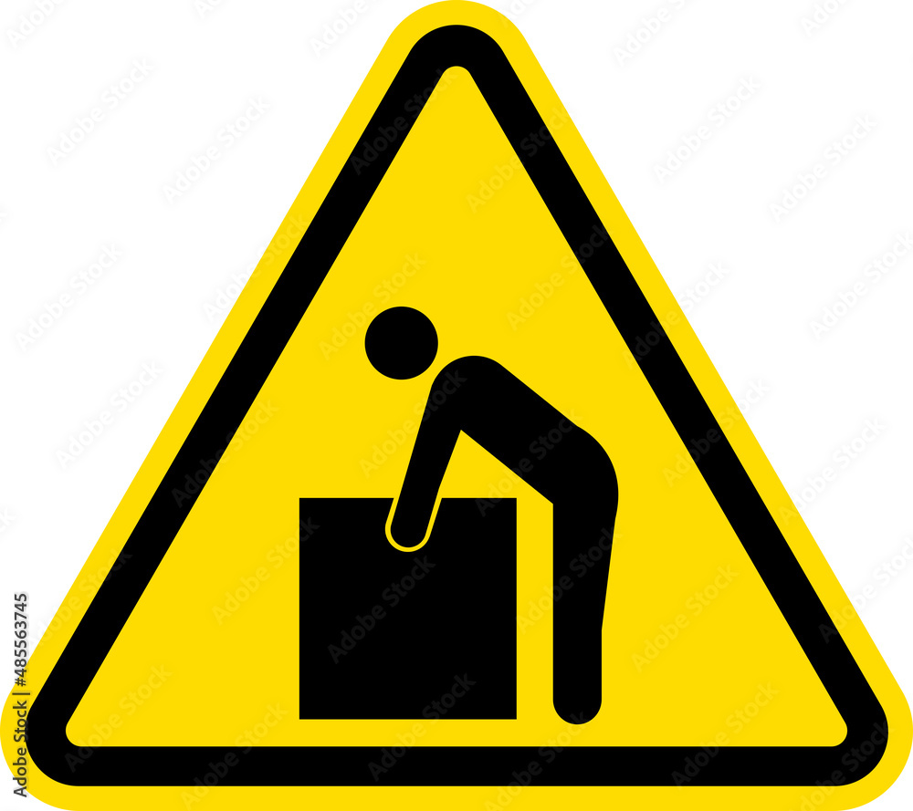 Lifting hazard warning sign. Triangle yellow background. Safety signs ...