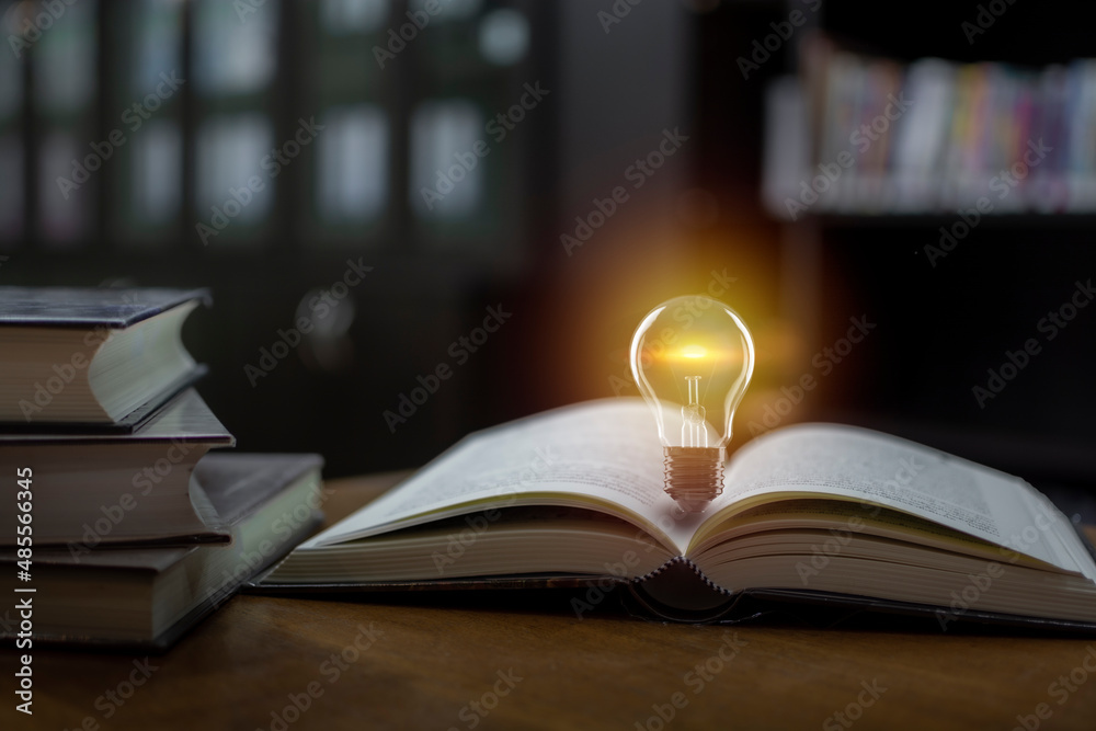 Light bulb on the open book, Idea concept for innovation idea, power of ...