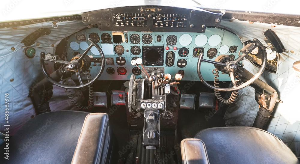 Poster Cockpit of old aircraft Douglas DC-3 Dakota also known as C47 ...