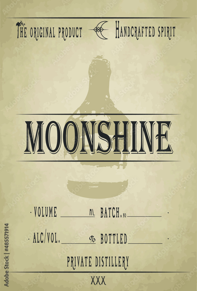 Moonshine label vector image with ethnic elements. Handcrafted alcohol ...