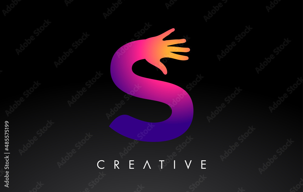 Purple Letter S Logo with Hand Silhouette Vector Icon Illustration ...