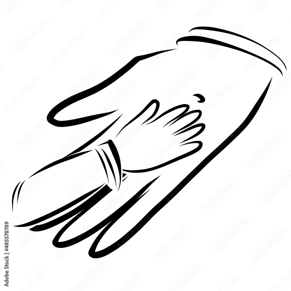 child's hand on the big hand of the Savior Jesus, with a wound, black ...