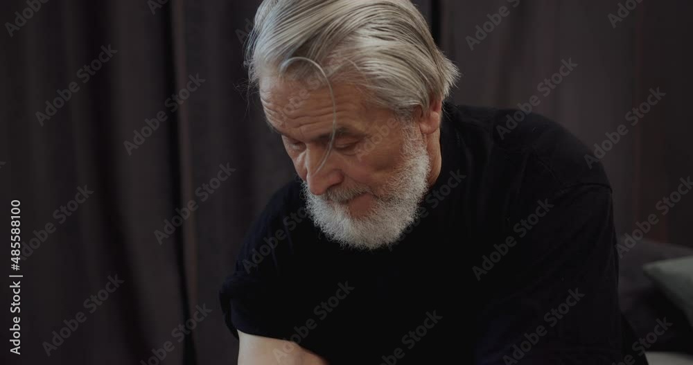 Middle Aged 60s Man holding Dumbbell in hand doing Exercise for Bicep ...
