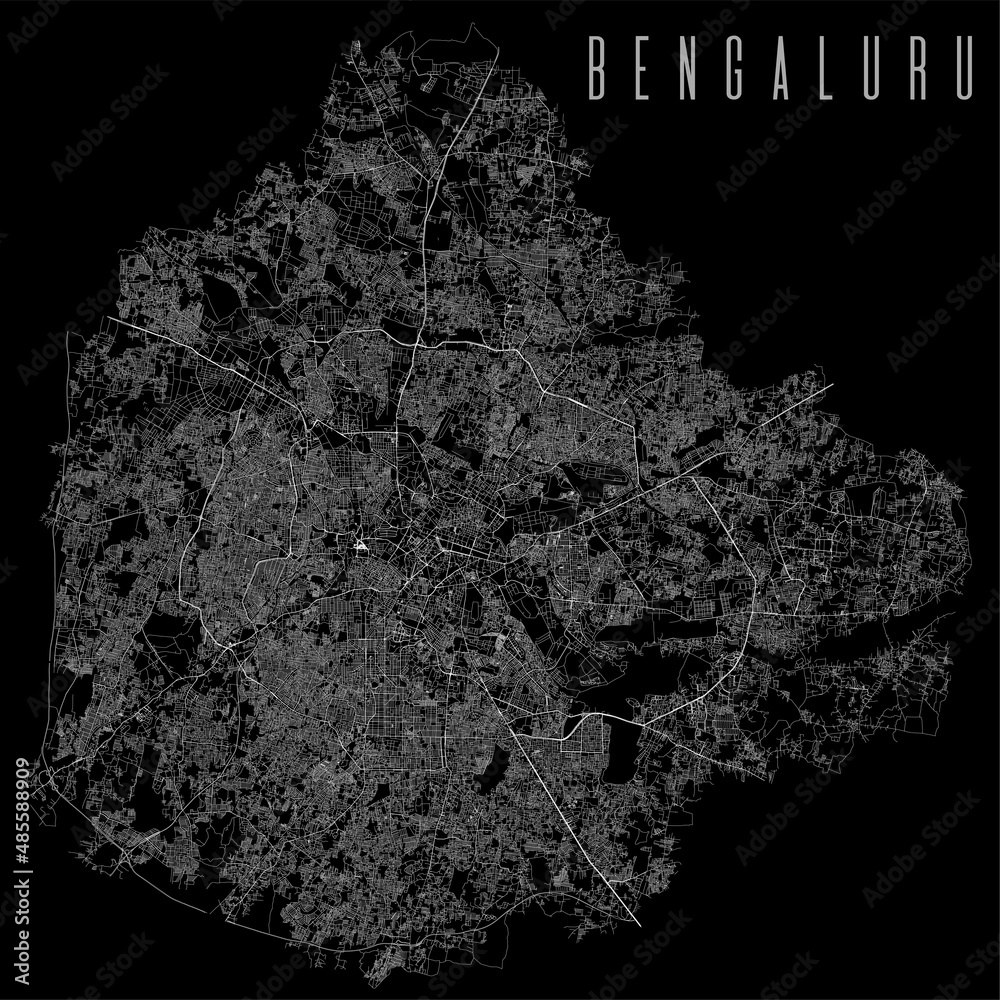 Bengaluru city province vector map poster. India municipality square ...