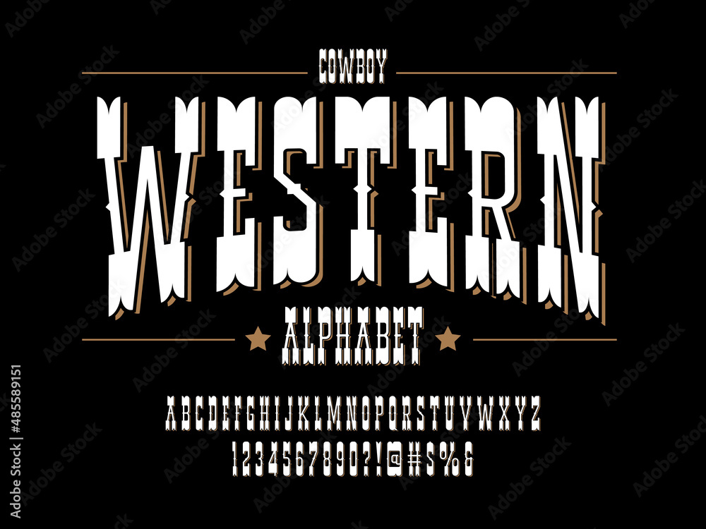 Vintage wild west western alphabet design with uppercase, numbers and ...