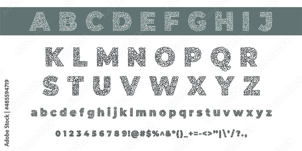Alphabet letters font set. Classic patterns, custom logos, poster ...
