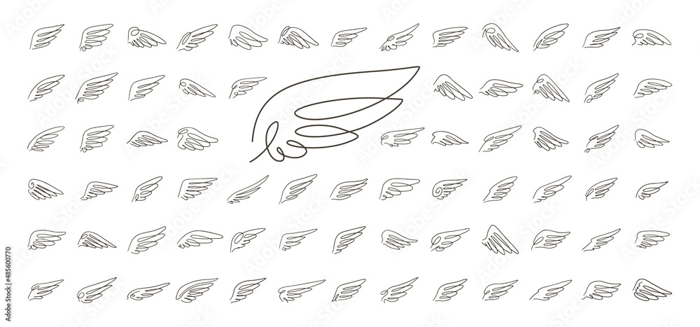 Wing set continuous line vector drawing.. Modern minimalist simple ...