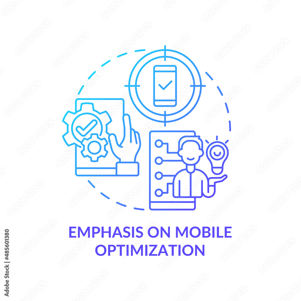 Emphasis on mobile optimization blue gradient concept icon. Personal ...
