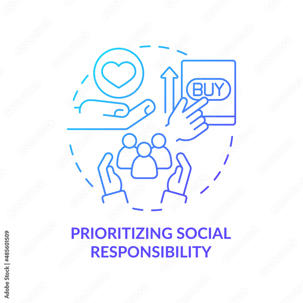 Prioritizing social responsibility blue gradient concept icon. Corporate ethic. Marketing trend ...