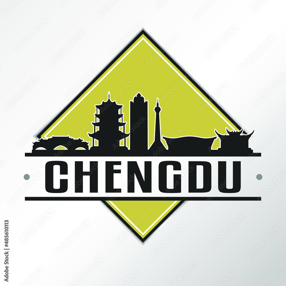 Chengdu, Sichuan, China Skyline Logo. Adventure Landscape Design Vector ...