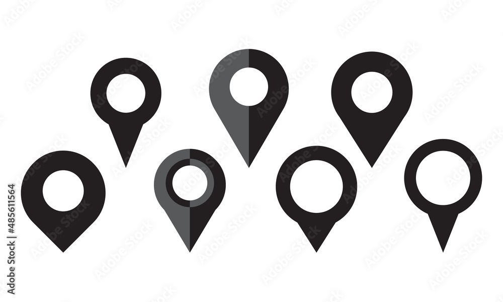 Geolocation Geotag locator icon set. Map place tag pin location icons ...
